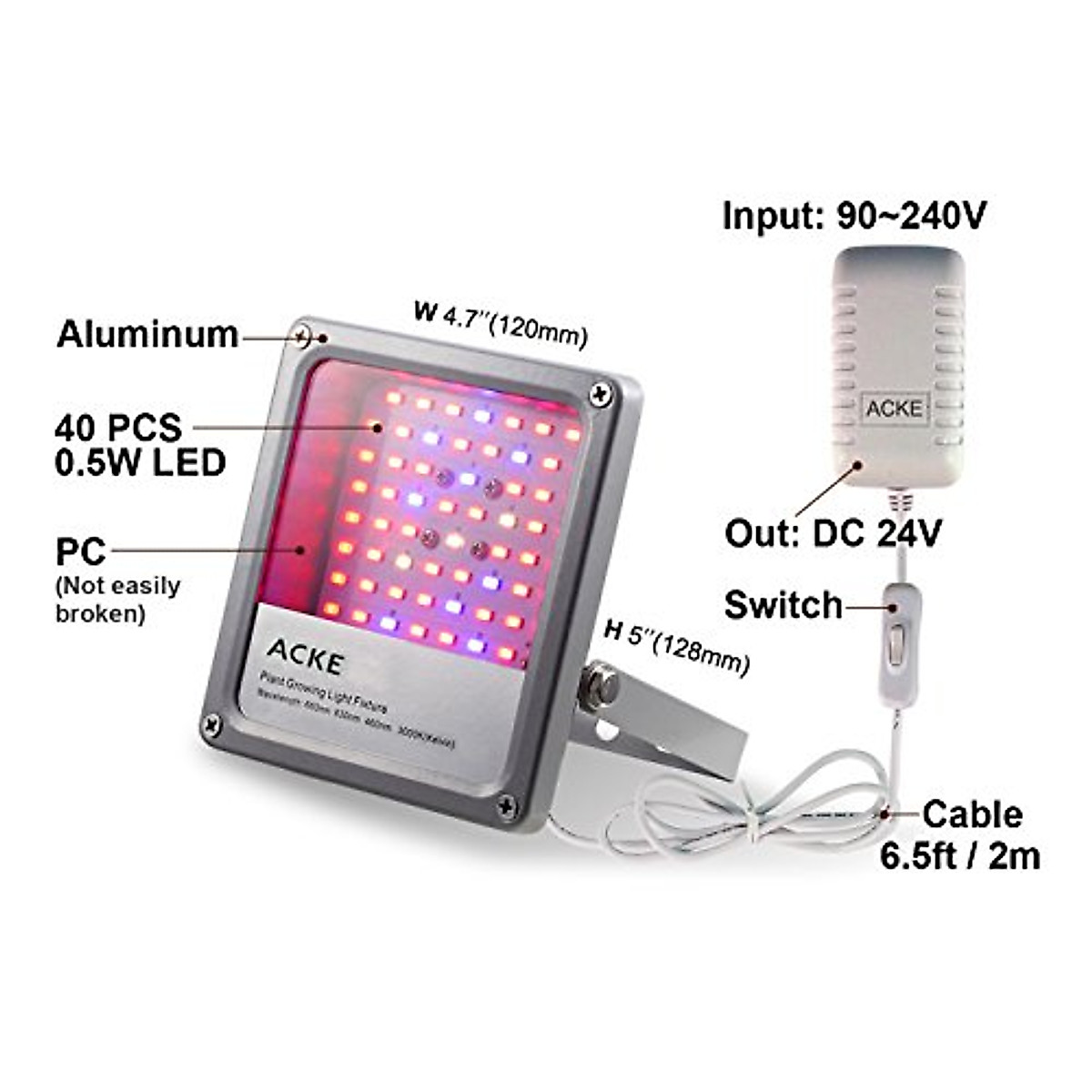 ACKE LED Grow Lights Full Spectrum,Plant Lights，Growing Lamps 12W for Indoor Plants,Hydropoincs