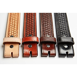 Tito's Custom Buckles JAYTON Belt Western Basket Weave Hand tooled lined Full-grain saddle leather (42, Natural)