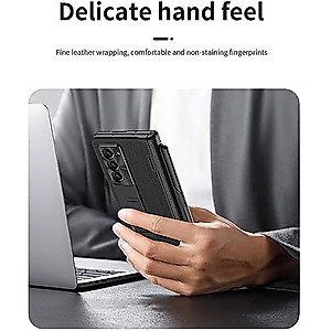 CCSmall for Samsung Galaxy Z Fold 5 5G Case with Screen Protector, S Pen Slot & Stylus Hinge Design Fine Leather Protective Phone Case with Kickstand Casefor Galaxy Z Fold5, Black