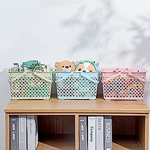 Anyoifax 2 Pack Portable Shower Caddy Tote, Plastic Storage Basket with Handle Bath Organizer Bin for Bathroom, Pantry, Kitchen, College Dorm, Set of 2, Blue & Green