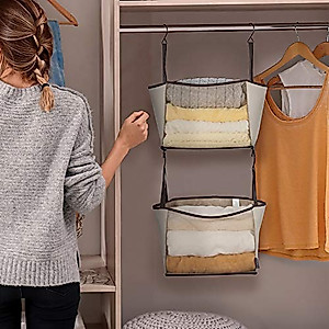 STORAGE MANIAC 2-Shelf Hanging Closet Organizer, Cloth Hanging Closet Shelf, Canvas Hanging Closet Basket with Hooks for Dorm, Apt, Bedroom, College, Garment Rack, Wardrobe, Fabric with Mesh