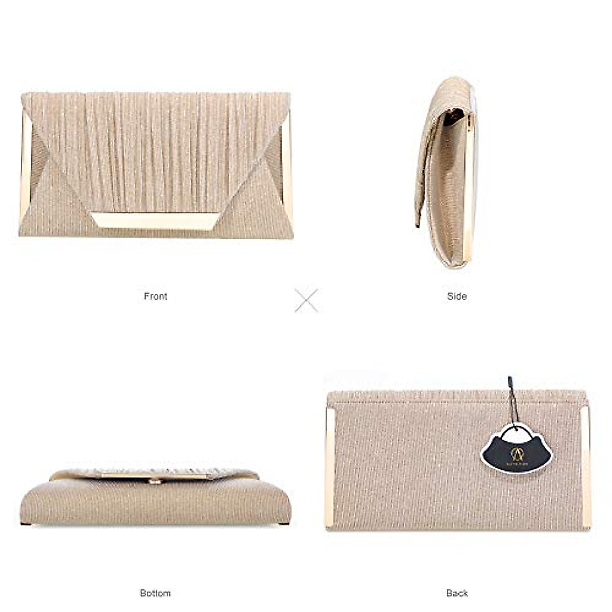 AO ALI VICTORY Glitter Clutch Purses for Women Evening Bags Clutches Flap Envelope Handbags Large Wedding Party Prom Purse- Champagne