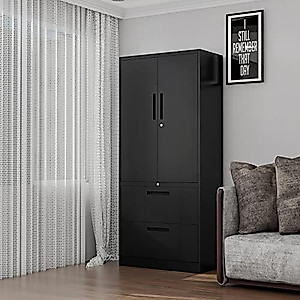 Anxxsu Metal File Cabinet 2 Drawers, Lateral File Cabinets Home Office, Storage Cabinet Adjustable Shelves, Locking File Cabinet Letter/Legal/A4 Size Files (Assemble Required) MSC-0815 Black-style B