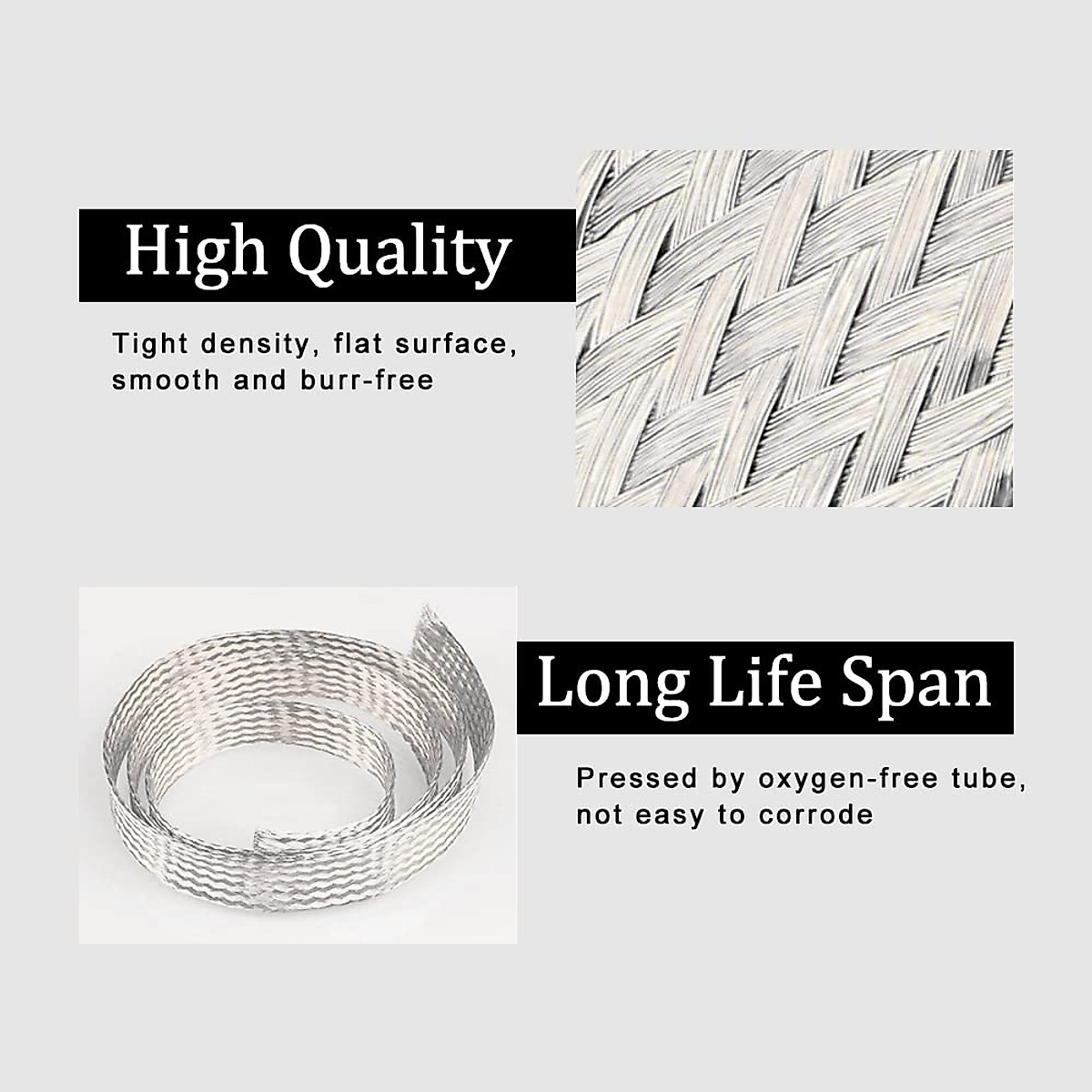 HAOBO 5PCS Universal Automotive Ground Straps, Ground Wire, 3pcs 10" x1/2" & 2pcs 13" x1/2" Tinned Copper Vehicle Grounding Cable Straps, Flat Braided Copper Ground Strap Fit for Most Vehicles