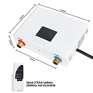 Tankless Water Heater Electric, Mini Instant Hot Water Heater with Remote Control, Constant Thermostatic Heating System with Digital Display for Kitchen Washing Sink 3000W 110V (White)