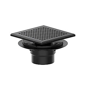 6 Inch Square Shower Floor Drain with ABS Shower Drain Base, 304 Stainless Steel Drain Cover, Matte Black