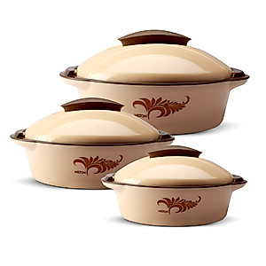 Milton Crisp Dlx Insulated Inner Steel Casserole, Set of 3, (430 ml, 1.05 Litres, 1.70 Litres) Brown
