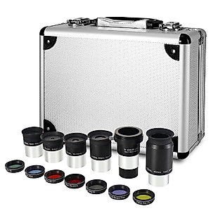 CelticBird 13 Piece Telescope Accessory Kit - 1.25" Telescope Eyepiece and Filter Set with a Sturdy Carry Case - 5pcs Plossl Telescope Eyepieces - 2X Barlow Lens - 7pcs Filters