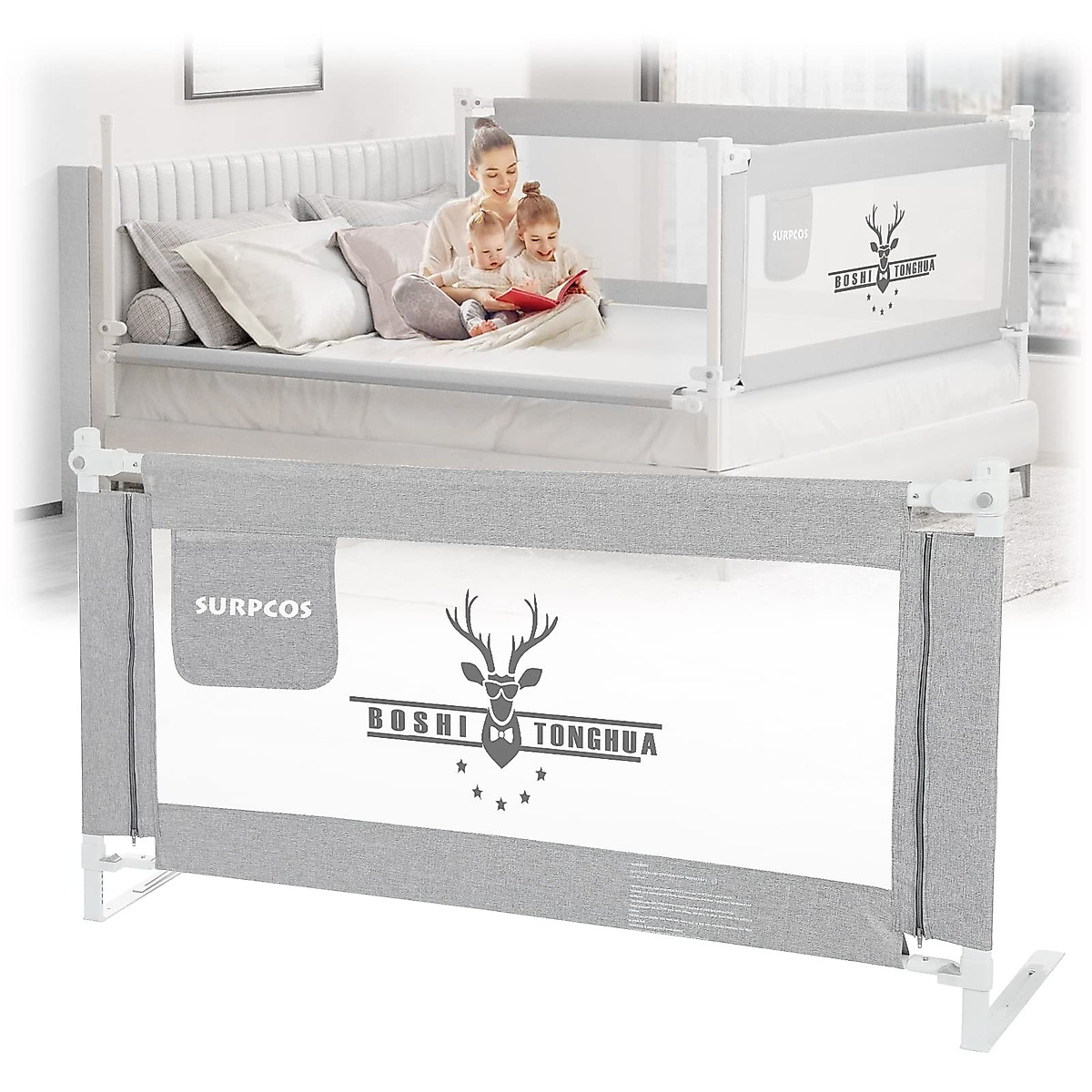 SURPCOS Bed Rails for Toddlers -New Upgraded Extra Long Bed Guardrail for Kids Great Fit for Twin, Double, Full-Size Queen & King Mattress (One Side 78.7 x 26 Inch, Buck)