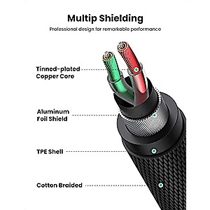 UGREEN 3.5mm Audio Cable Hi-Fi Sound Stereo Nylon Braided Male to Male Aux Cord 90 Degree Aux Cable Gold Plated Compatible with iPod iPad Tablets Headphone Speakers Home Car Stereos, 3FT