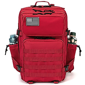 QT&QY Red Military Tactical Backpacks For women Fitness Army Molle Daypack 45L Large 3 Day emergency survival backpack Bug Out Bag Gym Rucksack With Bottle Holder