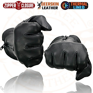 Milwaukee Leather SH866 Men's Black Thermal Lined Deerskin Motorcycle Hand Gloves W/Wrist Zipper Closure - XXX-Large