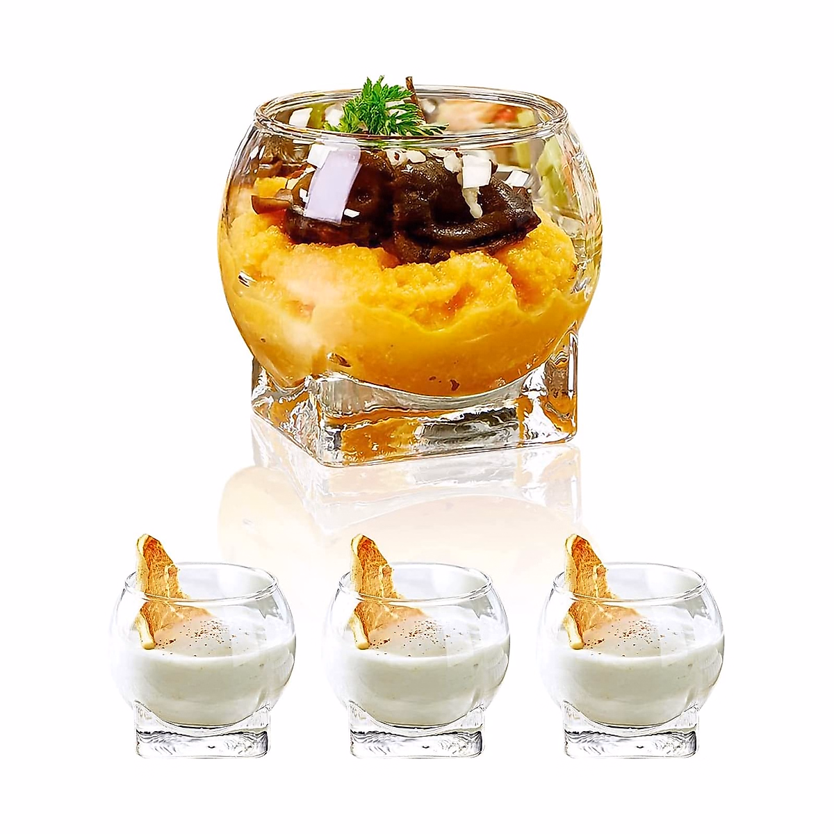 AEFPOYMXU Glass Cute Dessert Bowls Set of 4 Clear Ice Cream Cups Small Dessert Bowls Sundae Bowls for Kitchen Prep Snack Dessert Dishwasher Safe（200ML）