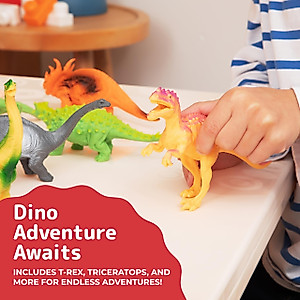 PREXTEX Dinosaur Toys for Kids 3-5 - 12 Dinosaur Figurines and Dinosaur Book for Kids - Realistic Toy Dinosaur Figures - Dino Toys with Educational Books for Boys and Girls