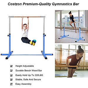 LHONE Exercises Gymnastics Training Bar,Adjustable Horizontal Junior Training Kip Bars,Gymnasts 1-4 Levels Practice Bar for Gymnast Beginner Home (Blue)