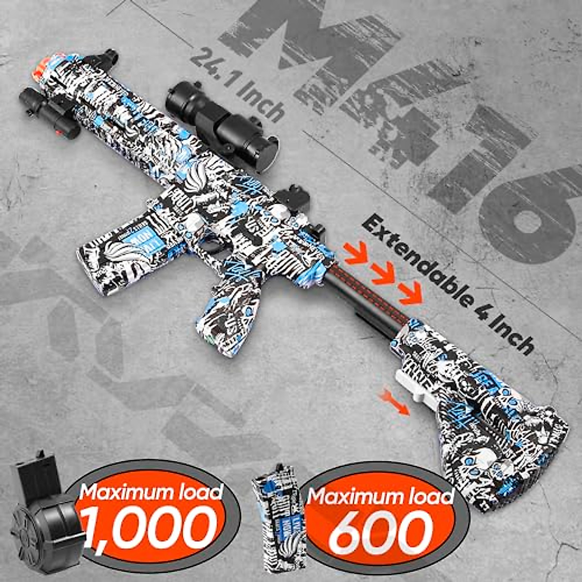 Large Gel Ball Blaster with Drum, M416 Manual & Automatic Dual Mode 40000 Water Beads, for Outdoor Activities - Shooting Team Game, Ages 12+, Blue Devil