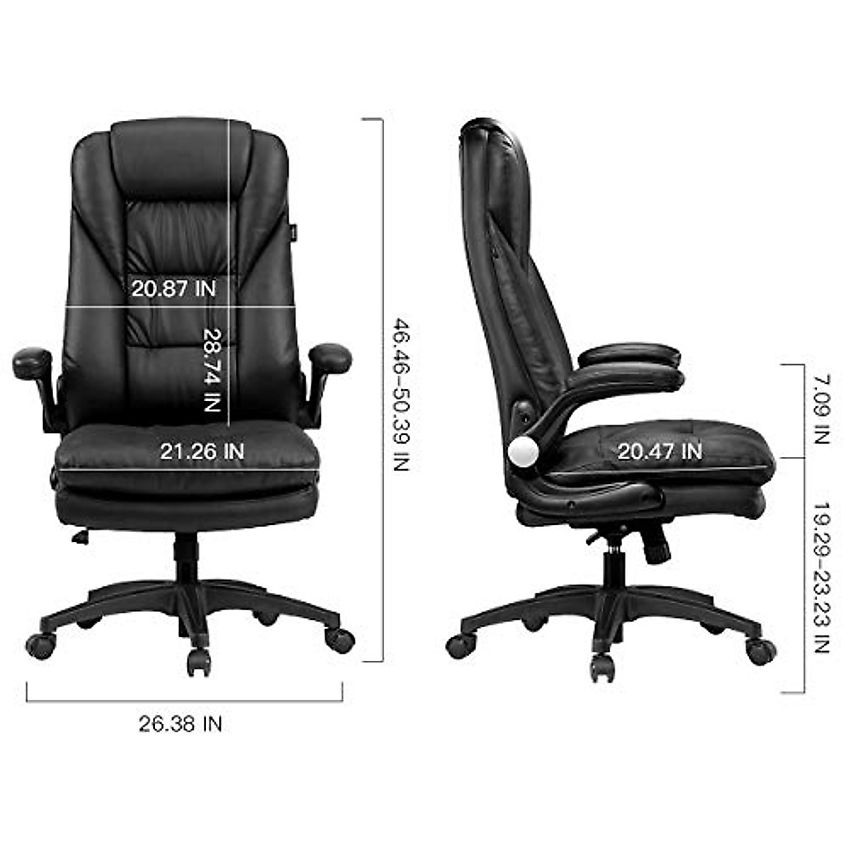Hbada Executive Office Chair, Big and Tall Desk Chair 400lbs Wide Seat, High Back PU Leather Ergonomic Computer Chair with Adjustable Armrest, 360° Swivel Office Chair Adjustable Height, Black