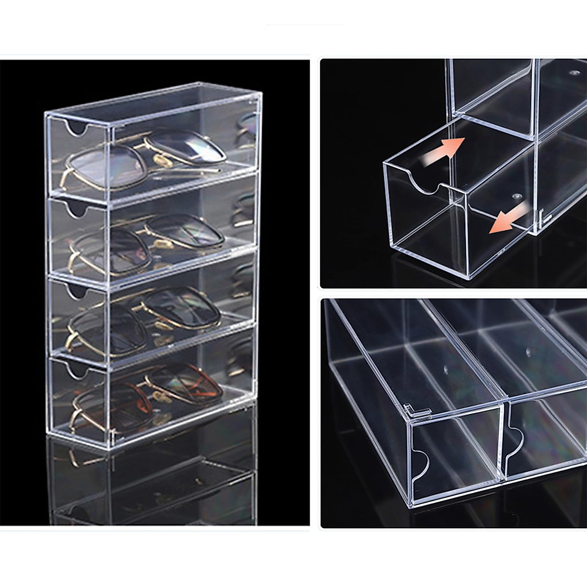 BYNNIX Transparent Dustproof Sunglasses Storage Box With 4 Layer Acrylic Drawers Eyewear Organizer Container Holder Eyewear Accessories Holder