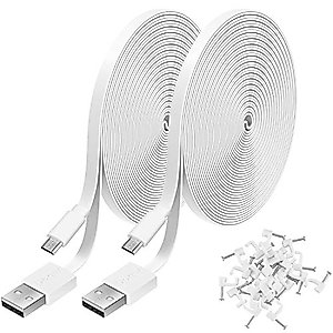 2 Pack 16.4FT Power Extension Cable for WyzeCam,WyzeCam Pan,KasaCam Indoor,NestCam Indoor, Blink,Amazon Cloud Cam, USB to Micro USB Durable Charging and Data Sync Cord (White)