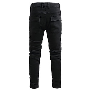 Men's Black Skinny Slim Fit Stretch Tapered Leg Jeans Fashion Stretchy Cargo Jeans Mens Casual Biker Hip Hop Denim Work Pants Jeans with Cargo Pockets
