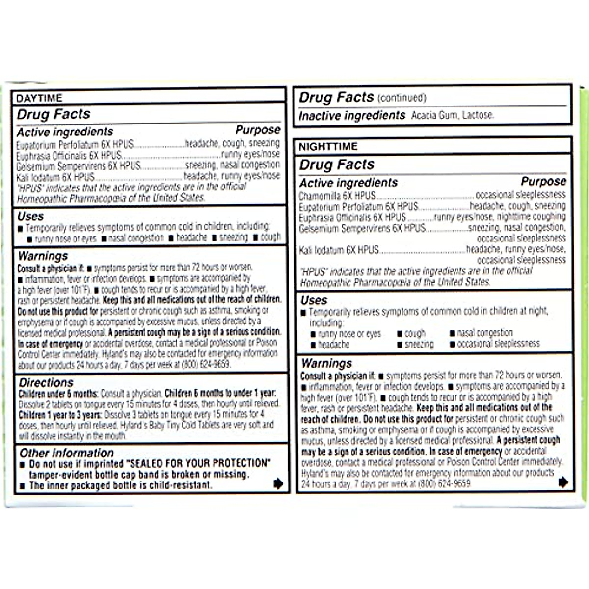Infant and Baby Cold Medicine, Hyland's Baby Tiny Cold Tablets, Day & Night Value Pack, Decongestant and Cough Relief, 250 Quick-Dissolving Tablets