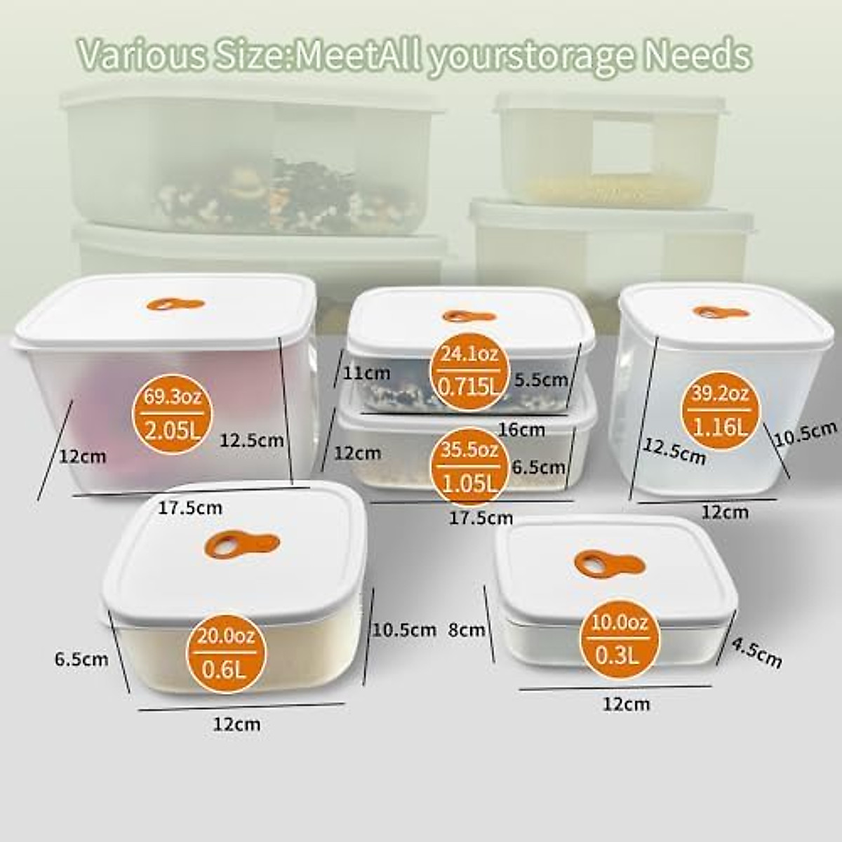 Glidea 6-piece food storage container with lid, stackable square storage set, BPA free, suitable for microwave and dishwasher plastic leak proof kitchen storage freezer, Clear