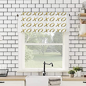SIGOUYI Kitchen Valances for Windows, Gold XO Letter on White Kitchen Curtains, Kitchen Decor Short Curtains, Blackout Curtain Rods Pocket Small Window Curtains, 54"x18" Bathroom Curtains Window