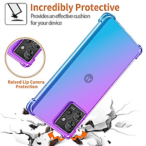 DFTCVBN Phone Case for Moto ThinkPhone Case, ThinkPhone 5G Case with HD Screen Protector, Crystal Rainbow Gradient Slim Clear Phone Cover TPU Back Protective Case for Motorola ThinkPhone Purple/Blue