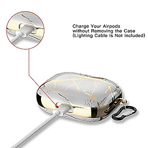 GOLINK Chrome Case for Airpods Pro, 360° Protective Stylish Marble Design for Airpods Pro Charging Case(White Marble)