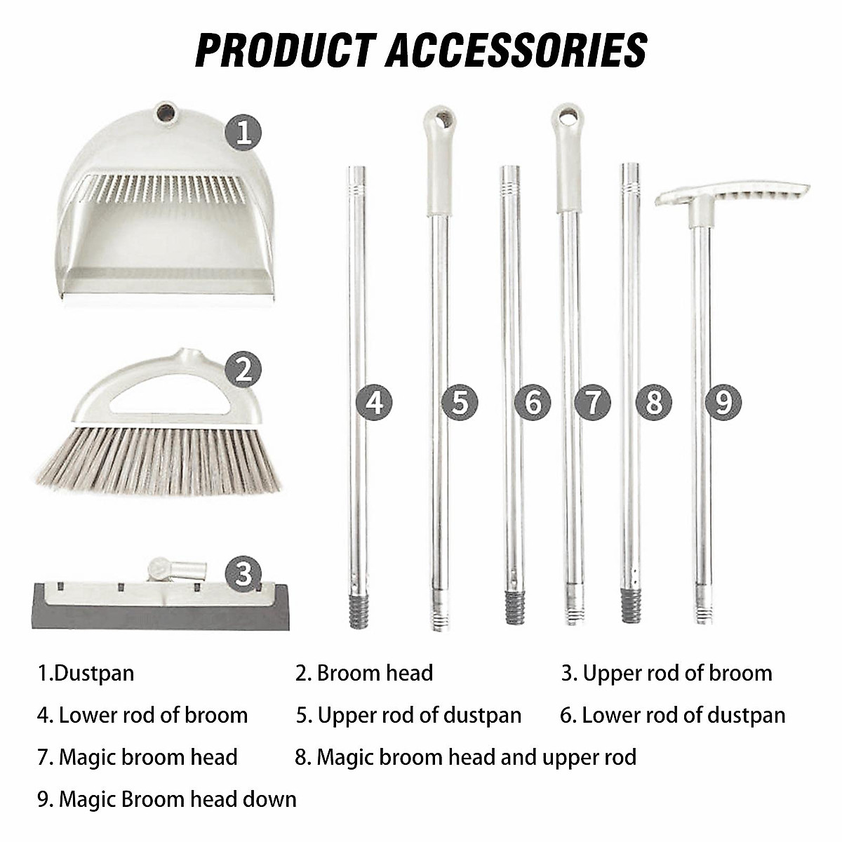 Generic Brooms and Dustpans Set - 3 Pieces Magic Broom Set, Sweeping Magic Broom, Dust Pan and Broom with Long Handle,Home Kitchen Room Lobby Indoor Floor Cleaning Broom and Dustpan Set for Home