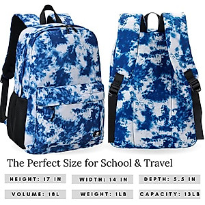 Fenrici Tie Dye Backpack for Boys, Kid's Backpack for Boys, Girls, School Bookbag with Padded Laptop Compartment, Blue, Tie Dye, 17 Inch
