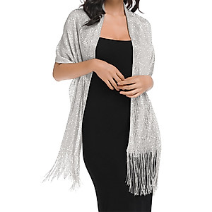 Silver Shawls and Wraps for Evening Dresses Shall for Women Dressy Shawls for Evening Wear Transparent Scarf for Dresses (Silver)