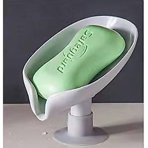 Soap Tray Suction Cup Drain Rack Non-Porous Wall Hanging Personalized Leaf soap Holder SpaceGray