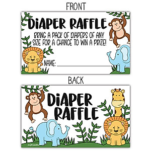 50 Safari Jungle Animals Diaper Raffle Tickets for Baby Shower - Invitation Inserts