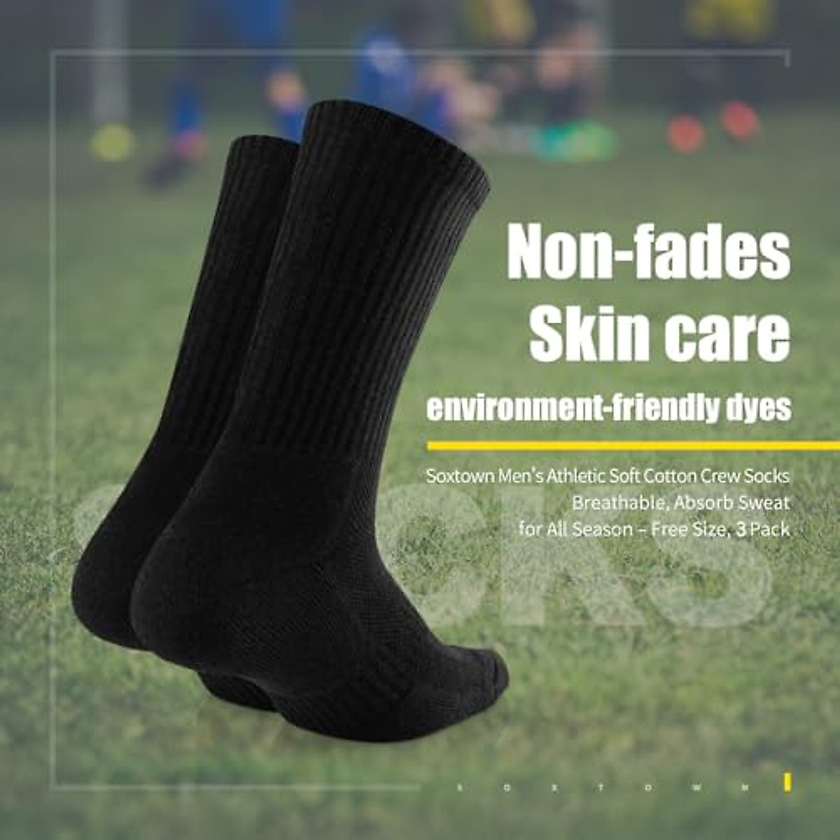 SOX TOWN Unisex Cushioned Crew Training Athletic Socks Men & Women with Combed Cotton Moisture Wicking Breathable Performance(Black L 3P)