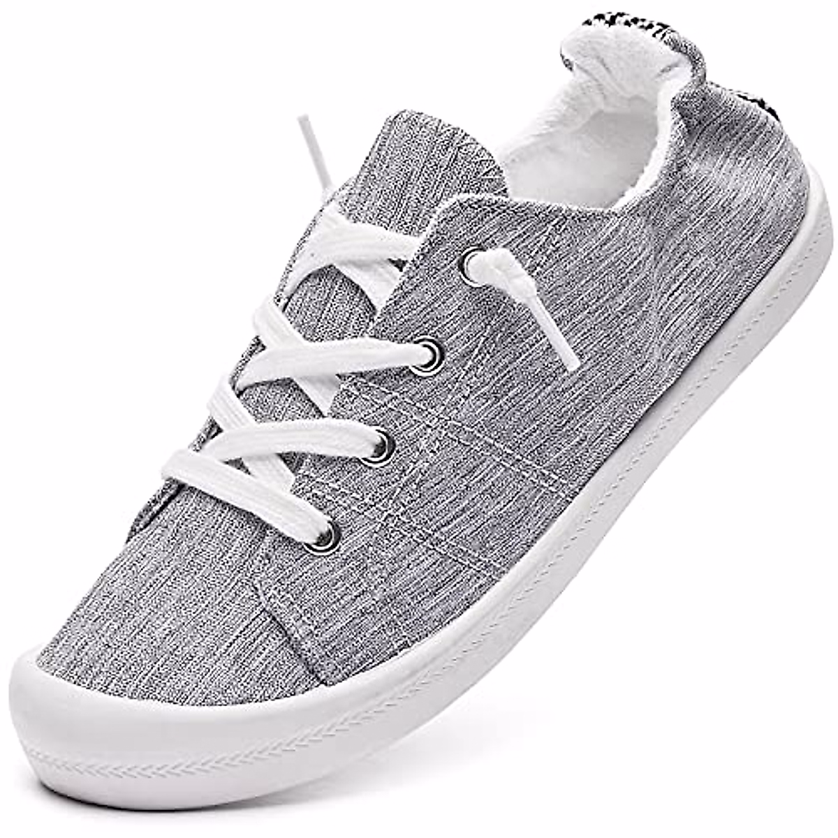 BENPAO Womens Canvas Slip On Shoes White Black Fashion Sneakers Loafers Shoes for Women(Grey, US11)