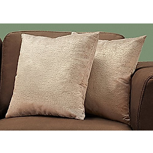 Monarch Specialties 9271, Set of 2, 18 X 18 Square, Insert Included, Decorative Throw, Accent, Sofa, Couch, Bedroom, Polyester, Hypoallergenic, Beige Pillow 18"X 18" Taupe Mosaic Velvet 2Pcs, 2 Piece