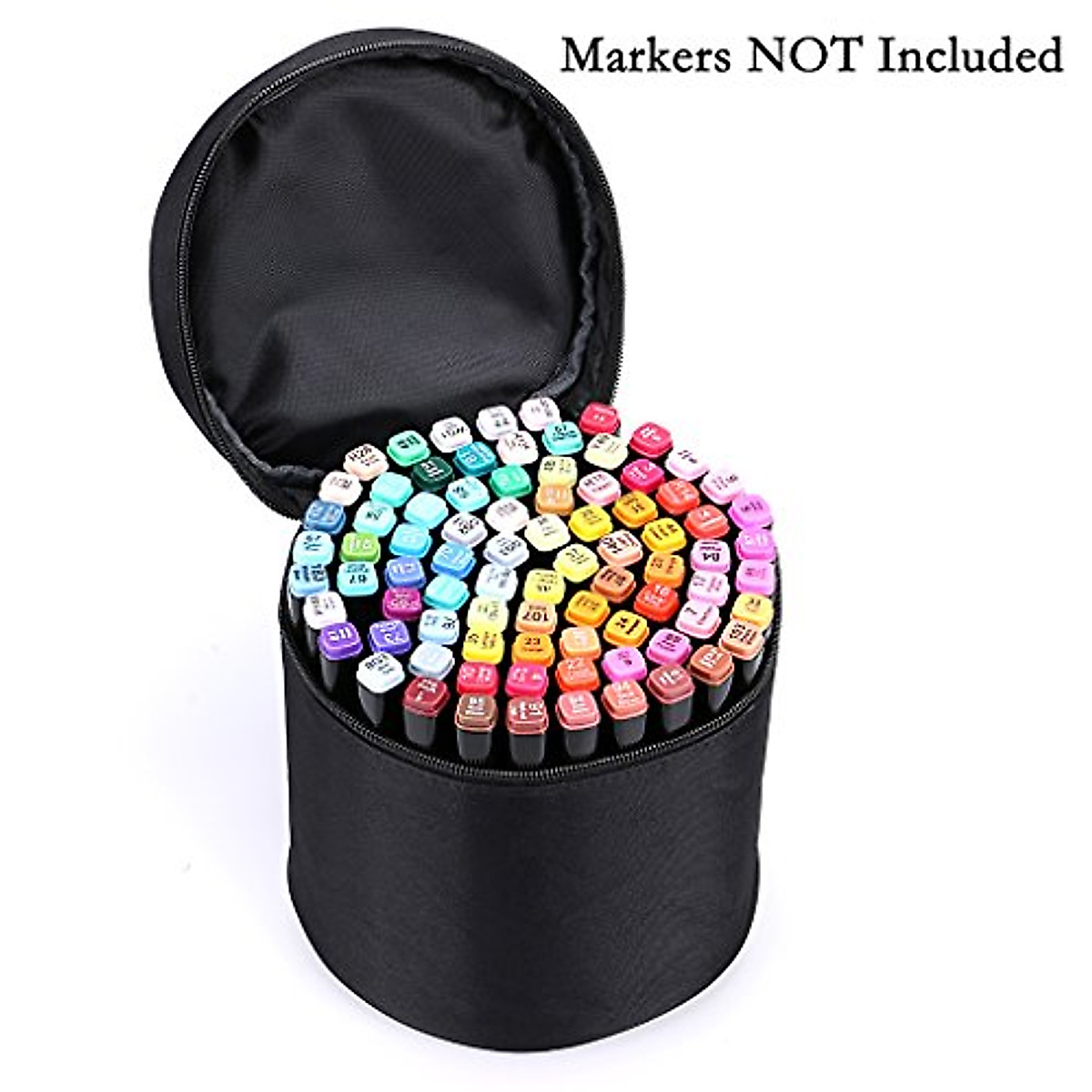 BTSKY Multifunction Marker Case - Zippered Canvas Pen Bag Pencil Case Stationary Storage for 80 Markers, Black (NO Compartments Inside)