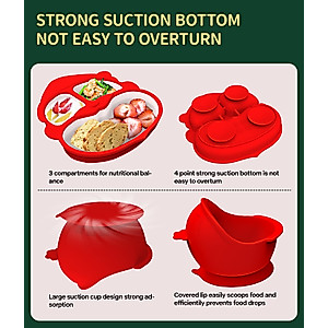 Silicone Baby Feeding Set for Christmas,Toddler Plates and Bowls Set with Suction, Baby-Led Weaning Supplies with Adjustable Bib, Sippy Cup,Chewable Spoons & Forks, Baby Utensils 6+Months