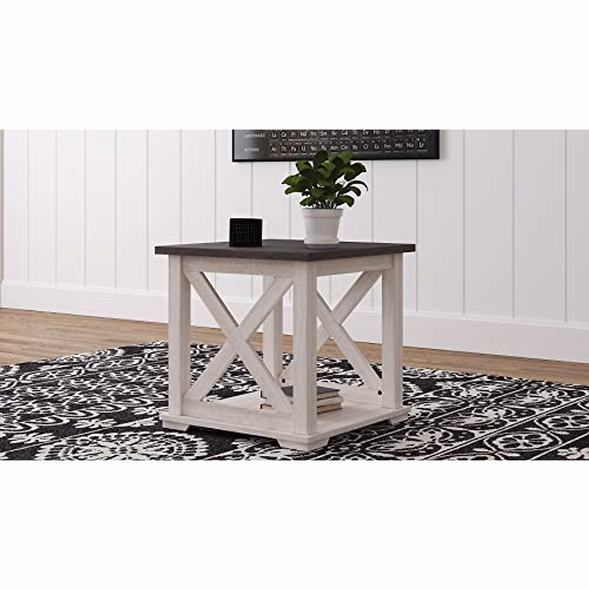 Signature Design by Ashley Dorrinson Square Modern Farmhouse End Table, Two Tone White & Brown