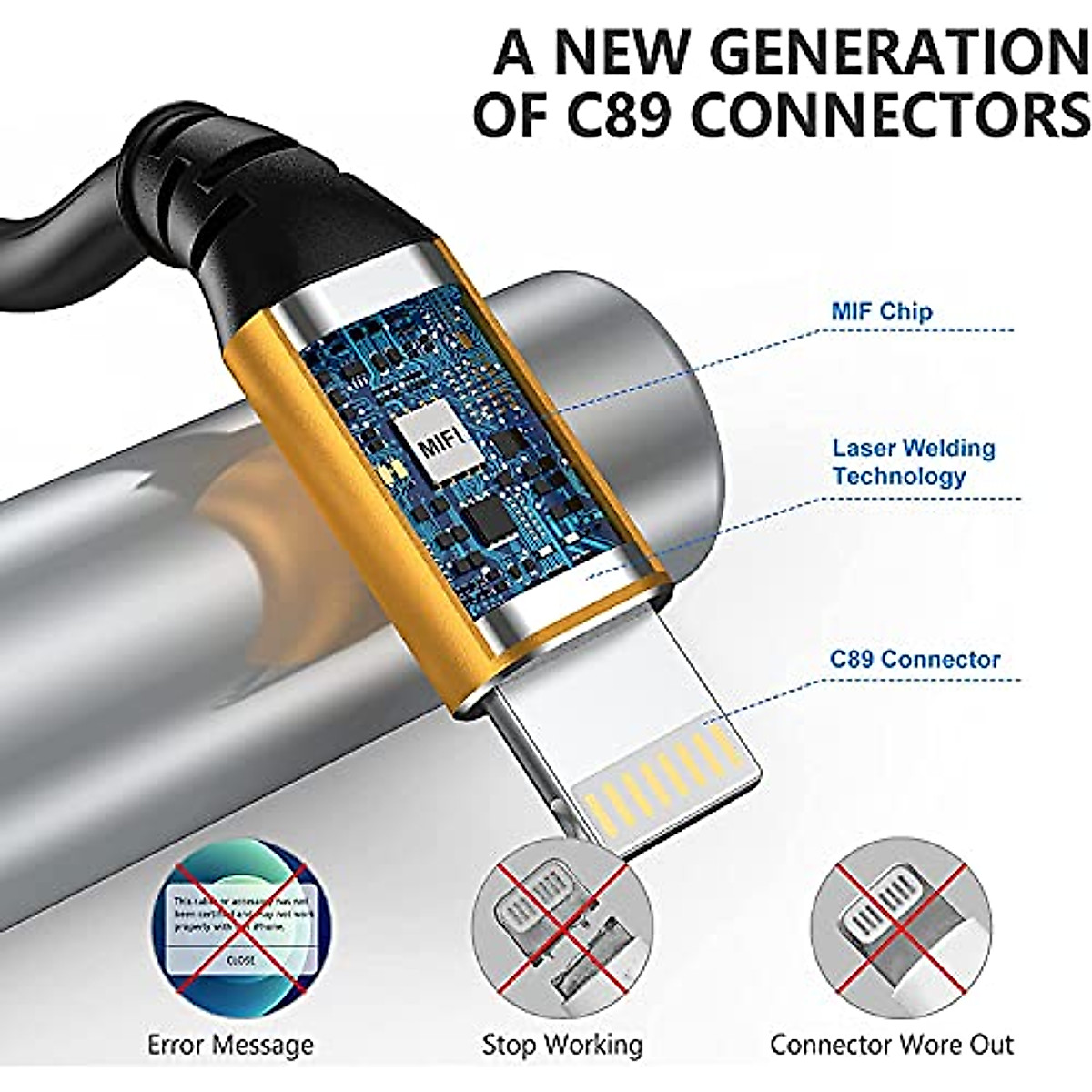 5Pack Short iPhone Charger Cable 1FT Lightning Cable 1 Foot Charging Station Portable Desktop Cord for iPhone 12 11 Pro X XS Max XR / 8/8 Plus / 7 Plus / 6 Plus / 5S / iPad/iPod and Power Bank, Gold