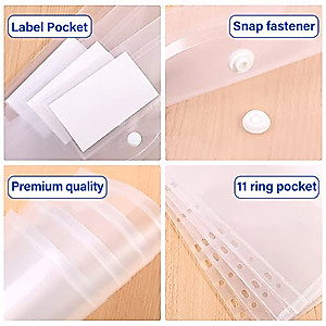 Vobou 12 Pack Plastic Envelopes Clear Binder Pocket 11 Holes Expandable Binder Folders for 2/3/4 Ring Document Pouch, Snap Button and Lable Poly Envelopes for School, Home and Office