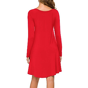POPYOUNG Spring Dresses for Women 2023 Long Sleeve T Shirt Dresses Casual Swing Dress M, Red