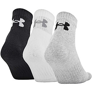 Under Armour Adult Training Cotton Quarter Socks, Multipairs , True Gray Heather Assorted 2 (3-Pairs) , Medium