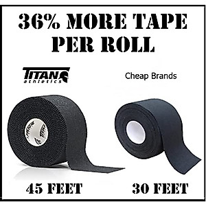 Titan Athletics - Premium Quality Black Athletic Tape/Sports Tape - 1 1/2 Inch x 45 Feet Per Roll - 100 Percent Cotton with Zinc Oxide - Easy Tear Zig Zag Design. (Black, 12 Count (Pack of 1))