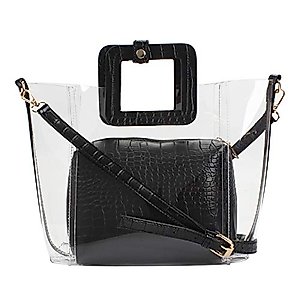 Poxas Classic PVC Jelly Bag Waterproof Clear Purse Tote Handbag Beach Shoulder Bags (Black)