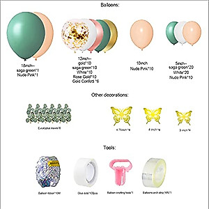 LEVSUPTY 140Pcs Sage Olive Green Balloon Garland Kit, White Gold Blush Pink Confetti Latex Balloons Arch for Baby Shower Bridal Shower Birthday Party Wedding Graduation Decorations Supplies