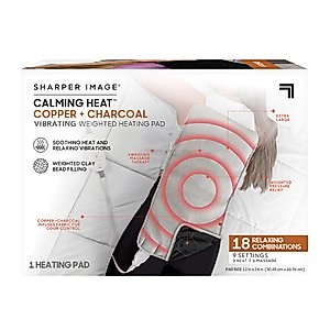 Calming Heat Copper + Charcoal Vibrating Heating Pad by Sharper Image- Weighted Electric Heating Pad, 9 Settings- 3 Heat, 6 Massage- 18 Relaxing Combinations, 12” x 24", 4 lbs