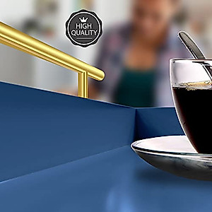 JollyCaper - Coffee Table Tray - with Metal Handles for Serving, Home Decor, Bathroom, Ottoman Design, Wooden Tray 16x12in (Navy Blue)