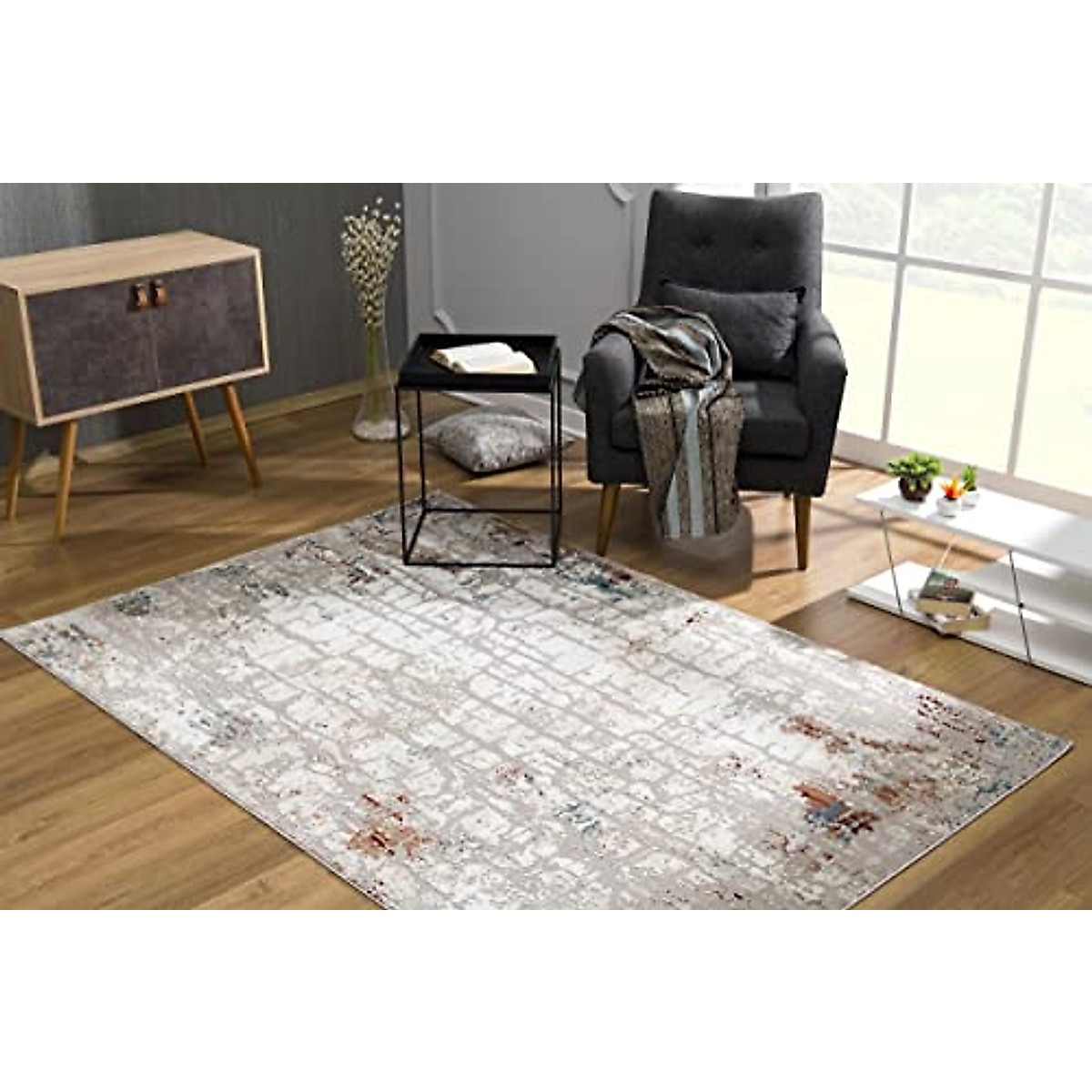 RUG BRANCH Cascade Contemporary Abstract Beige Blue Indoor Area Rug for Living Room, Bedroom, Dining Room, and Kitchen - 8' x 10' (7'9" X 10'9")